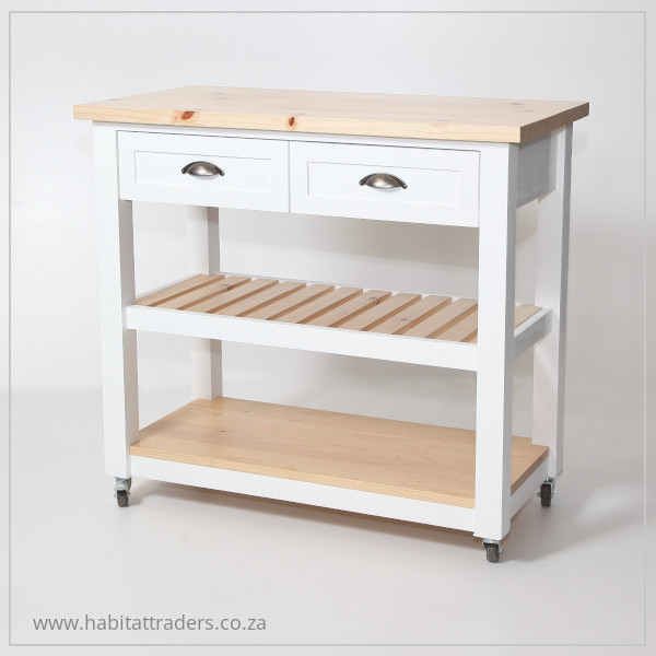 Victoria Kitchen Island / Trolley - White and Wood - Habitat Traders